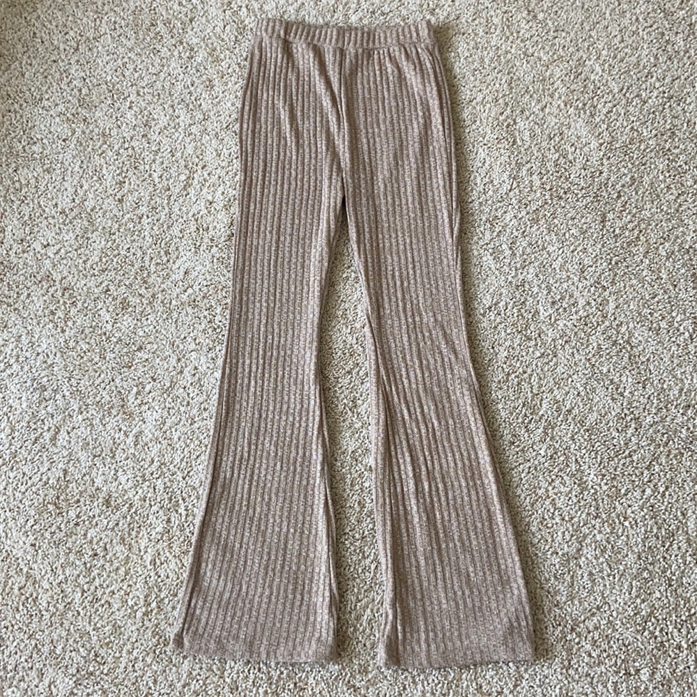 Ribbed Knit Wide Leg Pants - Gem